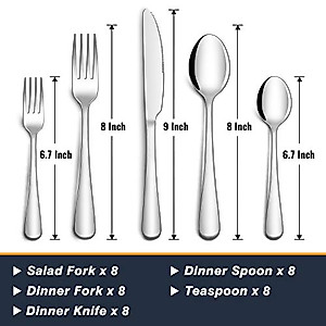 Hiware 40-Piece Silverware Set with Drawer Organizer, Flatware Sets for 8, Stainless Steel Cutlery Set with Tray, Utensils Tableware For Home Kitchen Restaurant Hotel, Mirror Polished, Dishwasher Safe