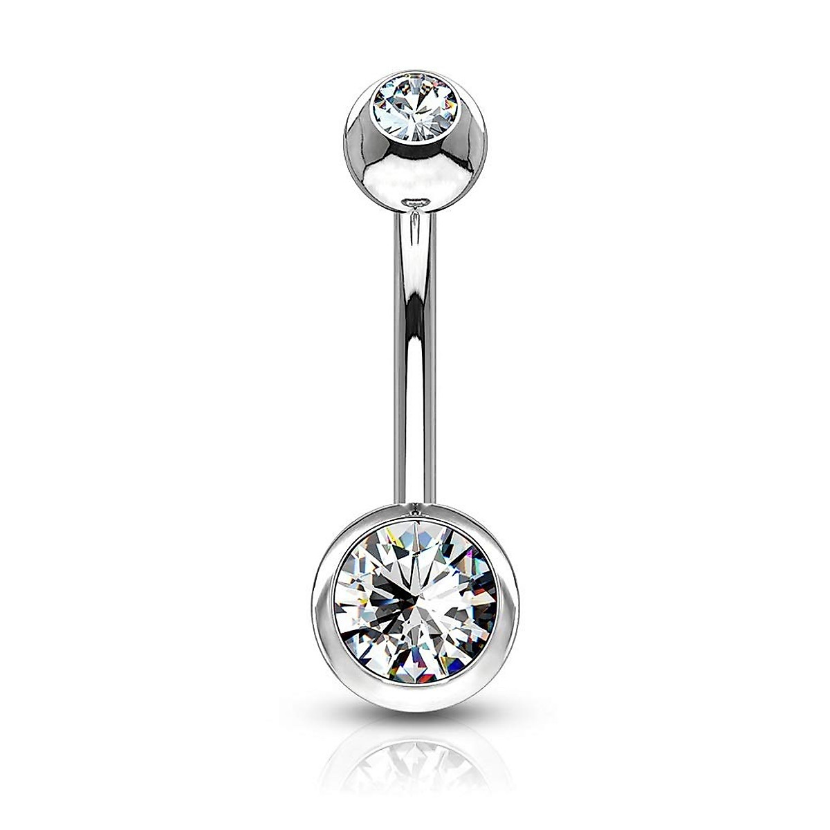 Pierced Owl 14G Stainless Steel CZ Crystal Gem Internally Threaded Belly Button Ring (Clear, 12mm Length)