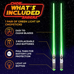 Sabers Chop Lightsaber Led Light Up Chopsticks 1 Pair Skywalker Green