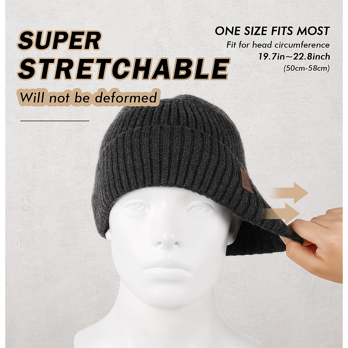 Wmcaps Warm Beanie Hats for Men Women, Fleece Lined Beanie Warm Winter Caps Unisex Fashion Knit Cuffed Cap (Slate Gray)