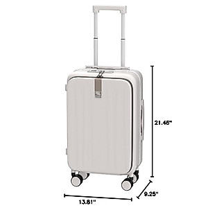 Hanke Carry On Luggage, Suitcase with Wheels & Front Opening, 20in Spinner Luggage Built in TSA Aluminum Frame PC Hardside Rolling Suitcases Travel Bag - Ivory white