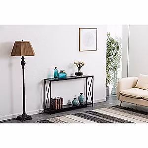Volowoo Industrial Console Table, 3-Tier Entryway Table, Hallway Table, Narrow Sofa Table with Shelves, Entrance Table for Entryway, Living Room, Foyer, Hallway, Office, (Black)