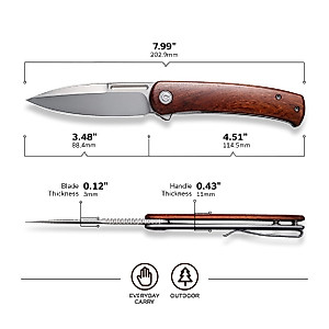 CIVIVI Cetos Folding Knife, 3.48-in 14C28N Blade Spear Point with Cuibourtia Wood Scale Flipper Knife Frame Lock, Pocket EDC Outdoor Knives for Camping, Hiking, Hunting C21025B-4