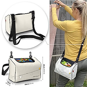 Wearable Clothespin Bag with Shoulder & Waist Strap. Double Secure Clips & Clever Quick Dry Mesh Clothes Pins Bag Holder. Clothes Pin Bag That Holds Up To 300 Medium Clothespins (Beige, Open Top)