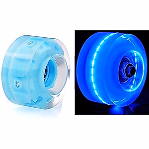 VKEDA Luminous Light up Roller Skate Wheels with Bearings 4Pcs Outdoor Roller Skate Wheels Flash 32mm x 58mm Suitable for Double Row Skating and Skateboard (Blue)