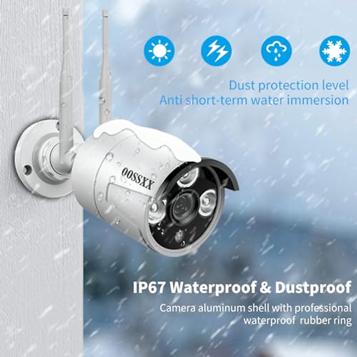 (All-in-One Monitor) 2-Antennas Enchance Outdoor Security Camera System Wireless with Monitor WiFi Home Surveillance System 3.0MP Video Surveillance