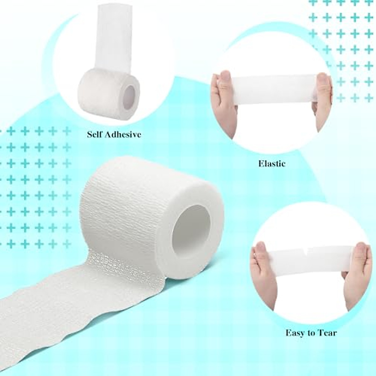 12 Pieces Self Adhesive Bandage Wrap Tape Stretch Self Adherent Cohesive Toe Tape for Sports, Wrist, Ankle, 5 Yards Each (White, 2 Inches)