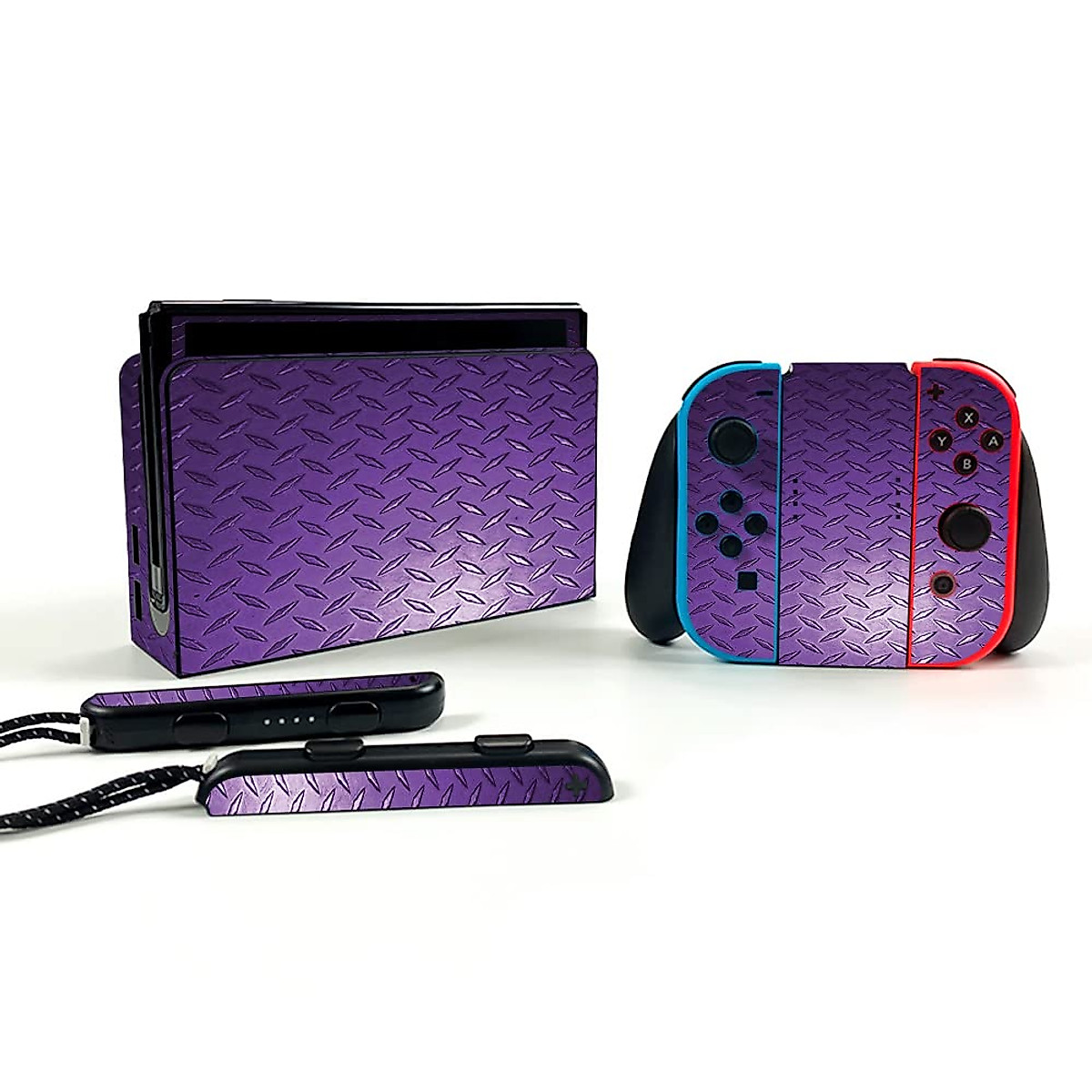MightySkins Skin Compatible with Nintendo Switch OLED - Purple Diamond Plate | Protective, Durable, and Unique Vinyl Decal wrap Cover | Easy to Apply | Made in The USA