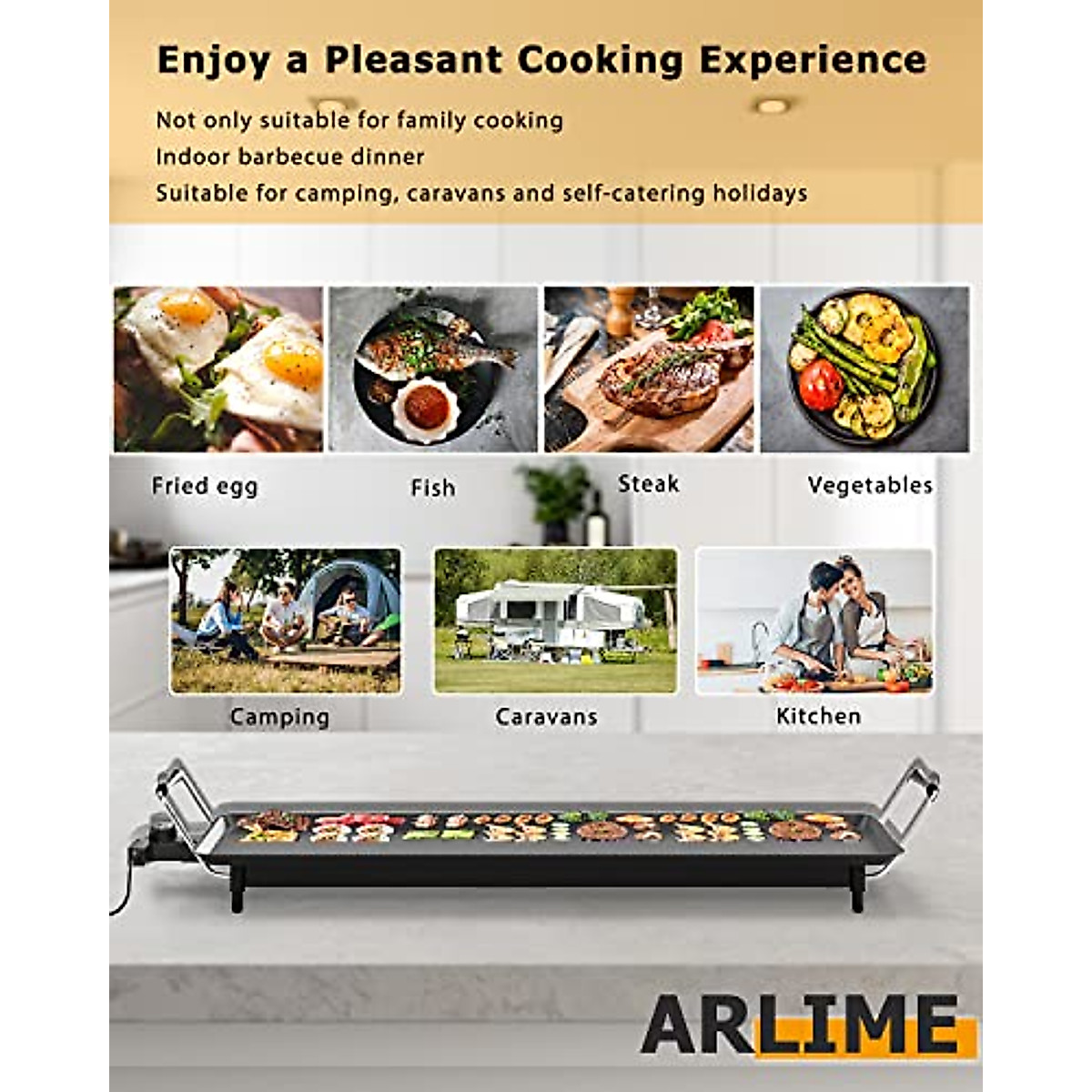 Large Electric griddle, 35" Teppanyaki Grill Extra Large Table Top Griddle, Portable BBQ Grill Electric, with Drip Pan and Adjustable Temperature for Party/Home/Camping Cooking