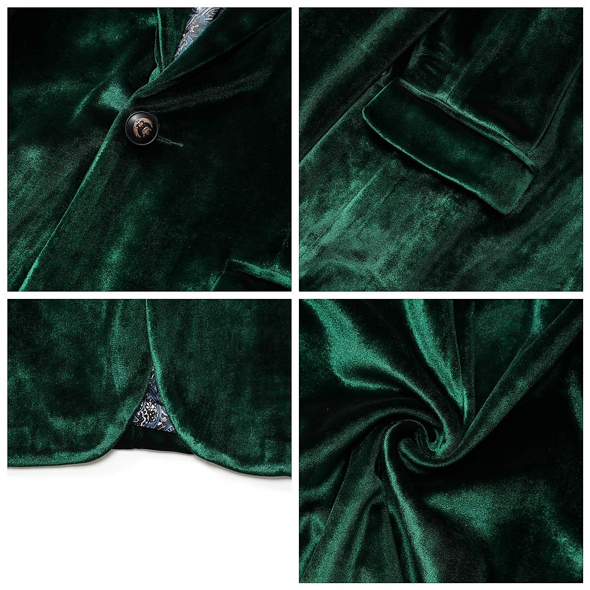 WEEN CHARM Velvet Blazer for Men Slim Fit One Button Sport Coat Tuxedo Jacket for Prom Wedding Party Dinner Green