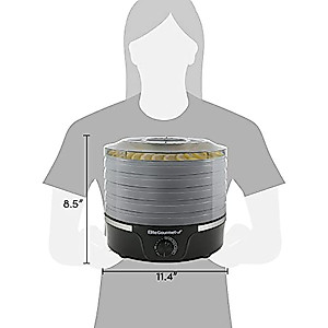 Elite Gourmet EFD319DKG Food Dehydrator, 5 BPA-Free 11.4" Trays Adjustable Temperature Controls, Jerky, Herbs, Fruit, Veggies, Dried Snacks, Black and Grey