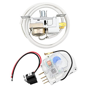2198202 Cold Control Thermostat W10822278 Defrost Timer W10225581 Bimetal Thermostat Refrigerator Defrost Complete Kit Fit for Whirlpool Kenmore Refrigerators