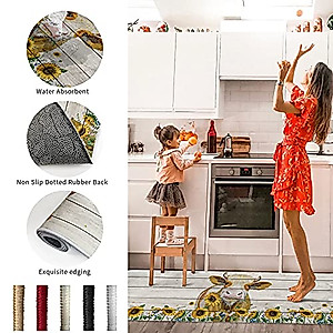 Cow Kitchen Mats for Floor Cushioned Anti Fatigue 2 Piece Set Kitchen Runner Rugs Non Skid Washable Sunflower Farmhouse Animal Watercolor 15.7x23.6+15.7x47.2inch