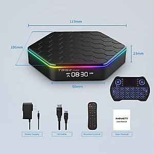 T95Z Plus Android TV Box 12.0 | 4GB RAM 32GB ROM | WiFi6 | 6K 3D HDR10+ | Bluetooth 5.0 | Android Box with Keyboard Remote | Dual Band 2.4GHz/5.8GHz | Smart TV Box 2024