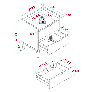 Walker Edison Blythe Mid-Century Modern Tray-Top 2-Drawer Nightstand, 20 Inch, Natural Pine