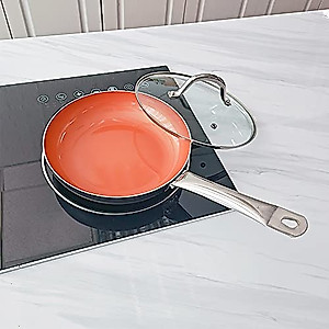 SHINEURI 5 Pieces Copper Cookware Copper Pans and Pot Nonstick Pot and Pans Copper Nonstick Cookware, Ceramic Pot and Pans, Copper Pot - 8 inch Pan, 9.5 inch Frying Pan and 2.5 qt Pot with Lid