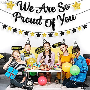 Glitter, We Are So Proud of You Banner - Large 10 Feet, No DIY | Graduation Banner for Black and Gold Graduation Party Decorations 2023 | Graduation Garland for Class of 2023 Graduation Decorations