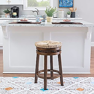 Powell Maya Walnut Backless Counter Stool with Woven Seagrass Swivel Seat