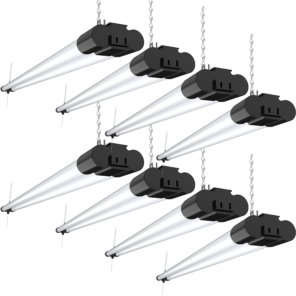 Sunco 8 Pack Linkable LED Utility Shop Light, 4500 LM, 6000K Daylight Deluxe, 4 FT, 48 Inch Integrated Fixture for Garage, 40W Equivalent 150W, Surface + Suspension Mount, Black