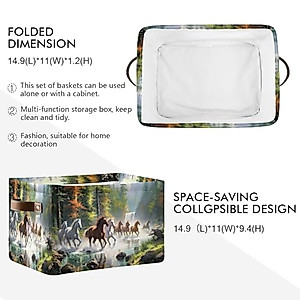 STAYTOP Large Storage Basket Collapsible Toy Storage Bins Waterproof Laundry Basket with Handle.Used for Home Closets, Offices, Bedrooms, Kids Toy and Gift Baskets-Running Horses（Rectangular）2PCS