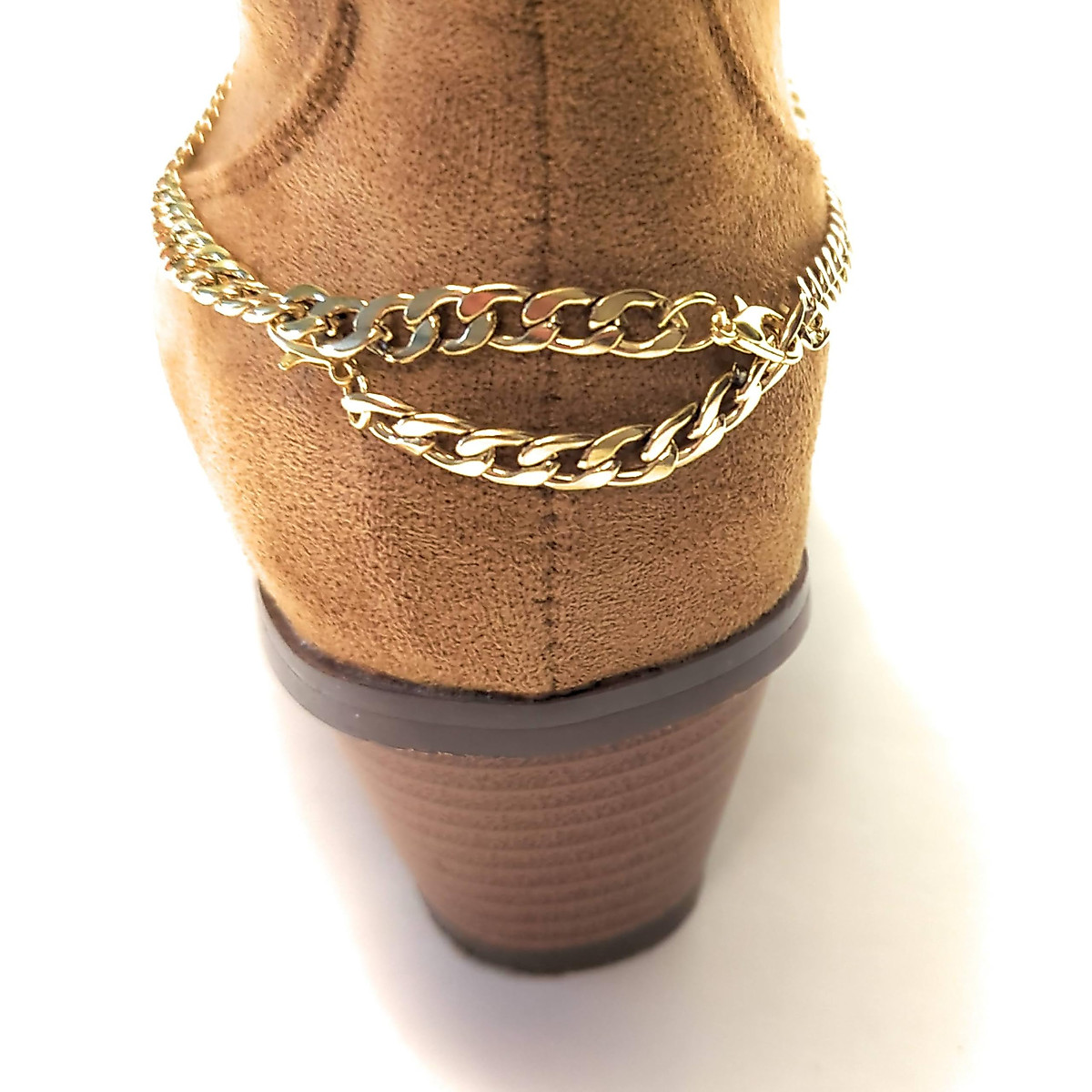 Gothic Red Rose Boot Charm Bracelet Chain 18K Gold-Plated Stainless Steel Double Clasp Adjustable Size 16 Inch Gift Boxed