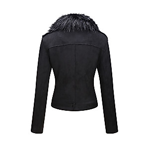 Bellivera Women's Faux Suede Leather Jacket Moto Fleece-Lined Coat with Detachable Fur Collar 8830 Black XXL