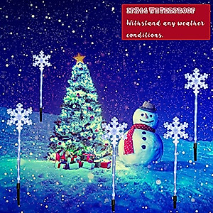 Fcysy Solar Powered Christmas Lights Outdoor Waterproof, 4 PCS Xmas Cool White Snowflake Pathway Lights, Christmas Outside Decorations Yard Walkway Stake Lights for Holiday Lawn Garden Patio Décor