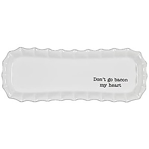 Mud Pie Bacon Serving Tray Set, White, 12" X 4.5"