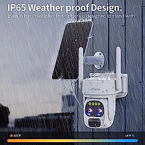 LETSCEE Security Cameras Wirelss Outdoor Solar Powered for Home Security, 360 View Outside Camera,WiFi,Motion Detection,Night Vision,PTZ,10x Hybrid Zoom PAN Tile,IP65 Weather Proof (1 Pack)