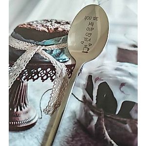 Anniversary Christmas Gifts for Husband Wife Enjoy You're My Cup of Tea Spoon for Boyfriend Girlfriend Coffee Tea Lover Gift for Couple Best Friend Funny Engraved Spoons