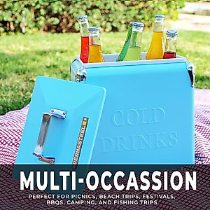 Permasteel 14-Quart Small Cooler Ice Chest | Retro Vintage Classic Style Hard Metal Cooler, PS-A205-14QT-TQ, Beverage Cooler for Camping Beach Picnic, Turquoise