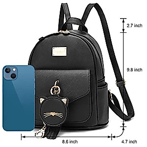 I IHAYNER Mini Backpack for Women Small Backpack Purse for Girls Leather Bookbag Ladies Satchel Bag with Detachable Kitty Coin Purse and Charm Tassel Purple