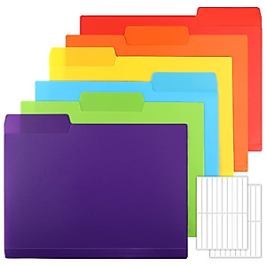 EOOUT 30pcs Colored File Folders, 9'' x 11.6'' Plastic File Folders, 3 Tab Poly Folder, 6 Colors with 40pcs Erasable Category Labels, for School and Office Supplies