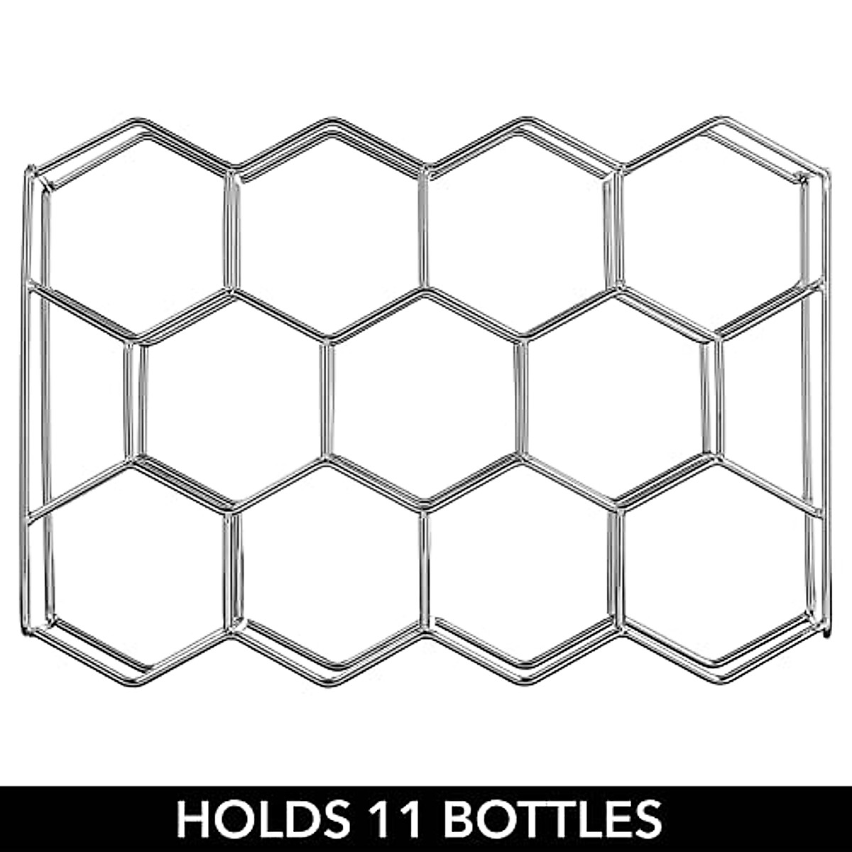 mDesign Metal Hexagon 3-Tier Wine Rack - Minimalist Bottle Holder for Kitchen Countertop, Pantry, or Refrigerator Space - Wine, Beer, Pop/Soda, Water Bottles, and Juice - Holds 11 Bottles - Chrome