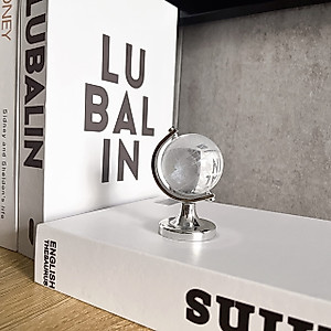 Clear Crystal Sphere, 6.5x4cm Mini Round Earth Globe World Map Ball with Metal Stand Decor Crystal Glass Ball Decorative(Sliver)