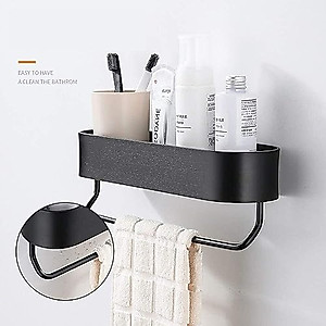 Bath Storage Rack Caddy Floating Shelves Towel Bar Basket Storage Rack Towel Bar Robe Hooks Bathroom Accessories Kitchen Wall Shelves(White,30CM)
