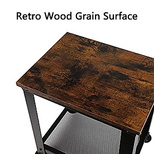 GIOTORENT Small End Table, Industrial Side Table with Durable Steel Frame, Slim Night Tables with Storage Shelves for Small Space in Living Room, Bedroom and Balcony, Rustic Brown and Black (Black)