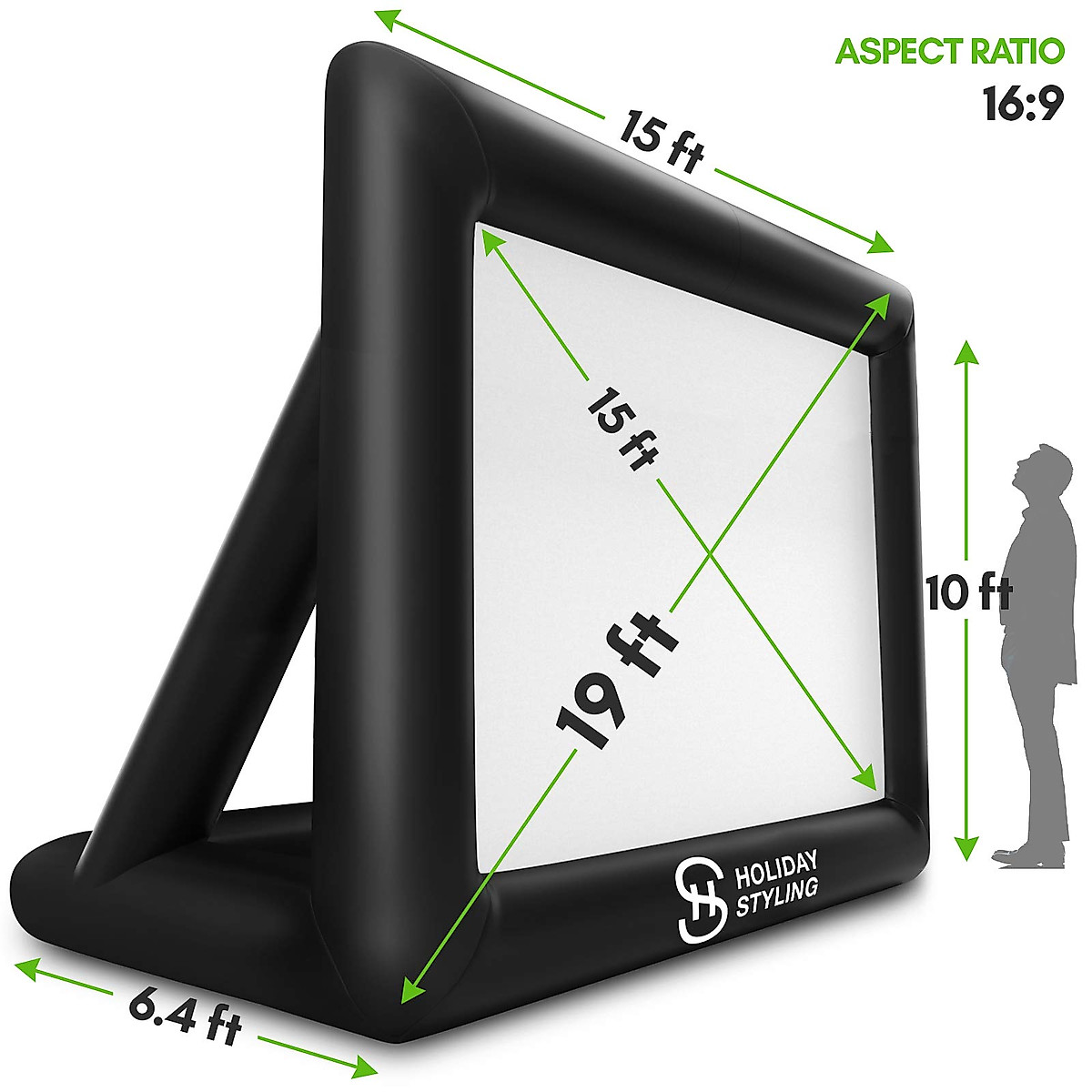 Holiday Styling 19FT Giant Inflatable Outdoor Projector Screen – 230” Blow Up TV & Movie Screen - Thick Airtight Material for Portable Front/Rear Projection - Backyard Movie Night, BBQ, Pool Party