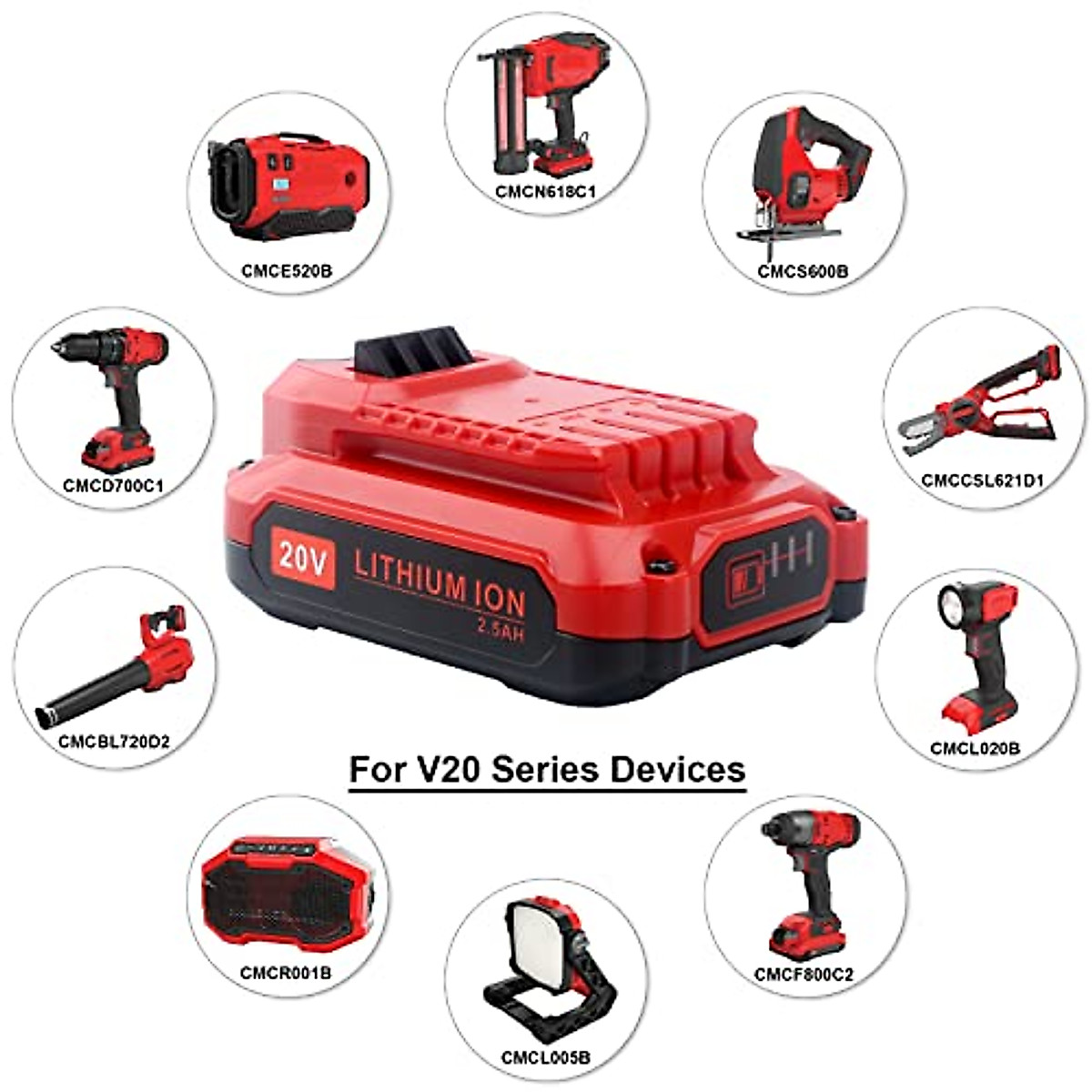 Biswaye 20V MAX Battery CMCB202 Replacement for Craftsman V20 Lithium Ion Battery CMCB204 CMCB202 CMCB201 (for All V20* Cordless Tools) CMCS300B CMCG400B CMCB104 CMCK700D2 CMCD700C1 CMCS714M1 CMCL030B