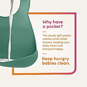 numnum Silicone Bib for Babies & Toddlers | Waterproof, Soft, BPA Free 100% Food Grade Silicone | Self Feeding, Adjustable Fit, Unisex (Glacier Green)