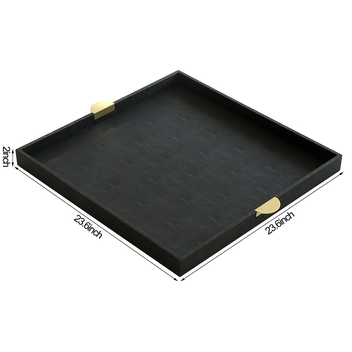 HofferRuffer Extra Large Square Serving Tray, Elegant Faux Leather Ottoman Tray with Gold Hardware Handles, Serve Tea, Coffee or Breakfast in Bed, 23.6 x 23.6 inches, Black Large Square Tray