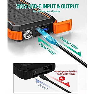 BLAVOR Solar Power Bank, PD18W QC3.0 Fast Charging 10W Wireless Charger 20000mAh Solar Powered Powerbank with Type C Input/Output, IPX5 Waterproof, Camping Flashlight, Compass, Carabiner