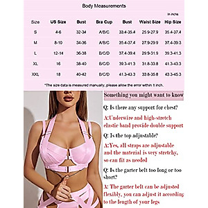 Avidlove Sexy Lingerie Set for Women Underwire Push Up Bra Lingerie Strappy Corset Lingerie with Garter and Chain(Pink,L)