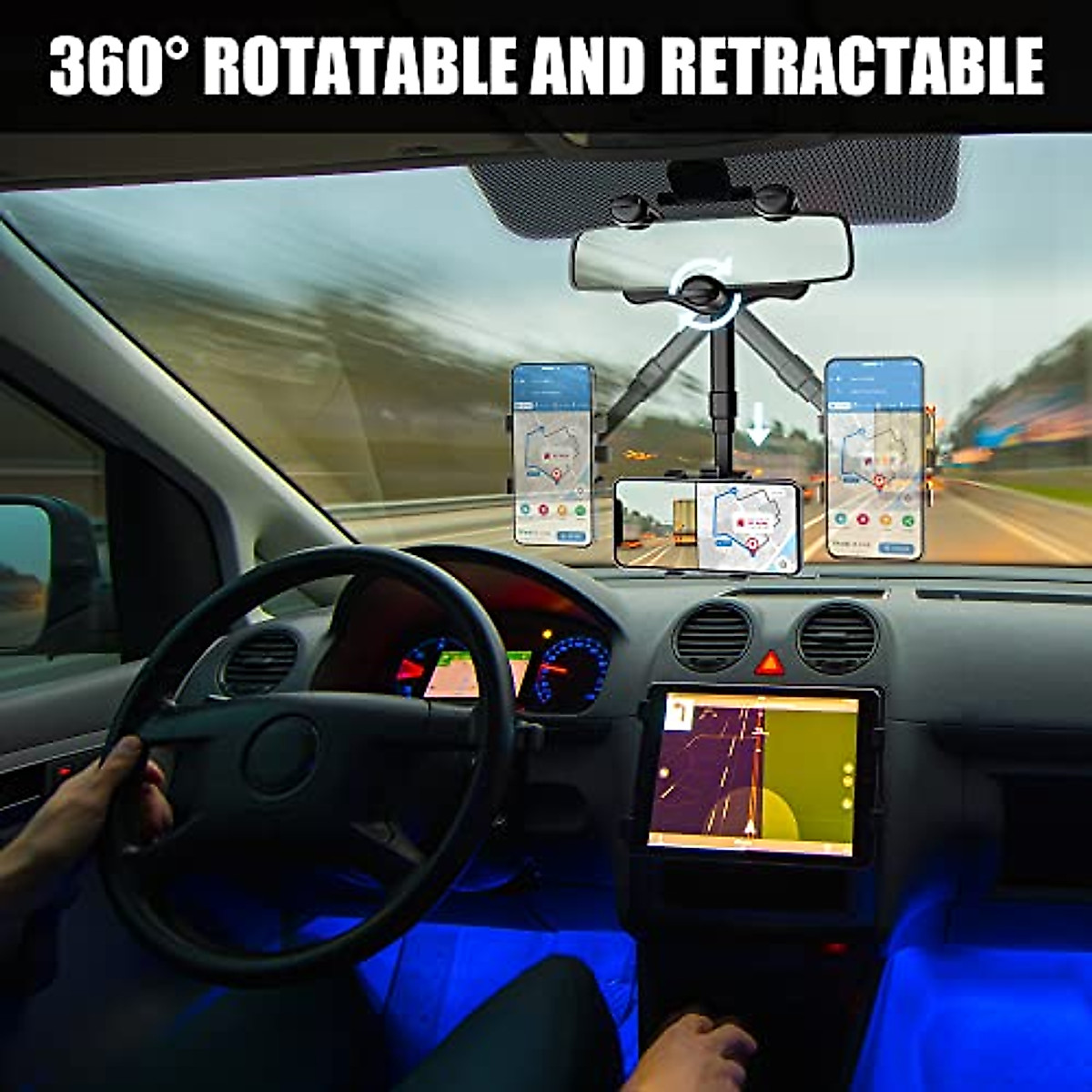 SXhyf Rear View Mirror Phone Holder, 2023 Rotatable and Retractable Car Phone Holder, Universal Car Phone Holder Mount, Cell Phone Holder Car Fit for iPhone 11 12 13 14 Pro Max Samsung All Phone