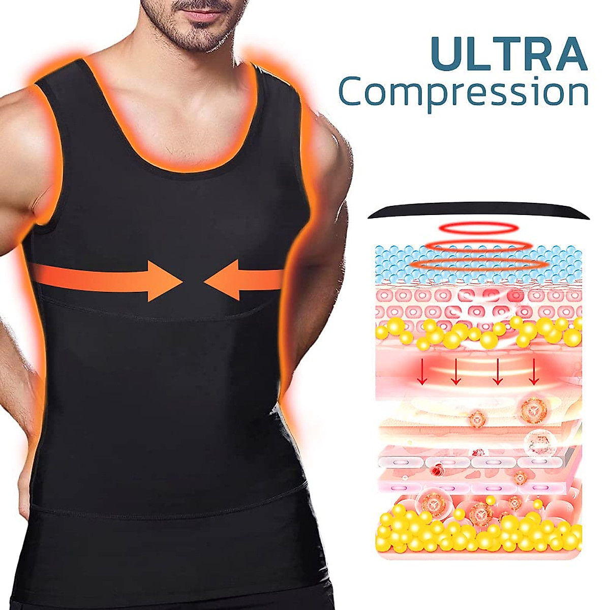 Cgtfy Gynecomastia Compress Tank Top For Men Slimming Body Shaper Vest Chest Abdomen Compression Tank Top (Blue,XXL/3XL)
