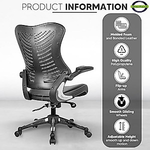 Officefactor Ergonomic Breathable Mesh Chair with Flip-up Armrests, Lumbar Support Executive Rolling Swivel Task Computer Office Chair or Home Desk Chair (Black MESH)