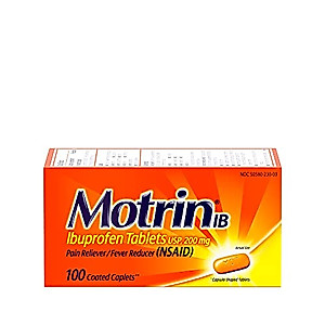 Motrin IB-Ibuprofen Pain Reliever Tablets 200 mg - 100 Coated Caplets (Pack of 3)