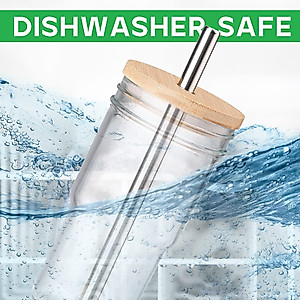 6 Pack Glass Tumbler with Lid and Straw, 24 oz Reusable Boba Smoothie Cups Iced Coffee Mason Jar Drinking Glasses for Bubble Tea, Beer.