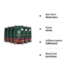 Starbucks Whole Bean Coffee—Dark Roast Coffee—Italian Roast—100% Arabica—6 bags (12 oz each)