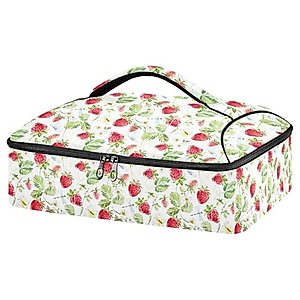 Kcldeci Insulated Thermal Food Carrier Insulated Casserole Carrier for Hot or Cold Food,Strawberry Insulated Tote Bag for Potluck Cookouts Parties Picnic,Lasagna Lugger